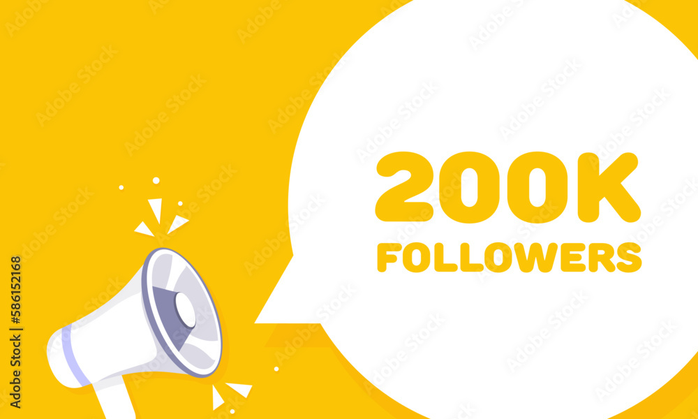 200 k followers. Flat, yellow, banner 200 k followers. Vector ...