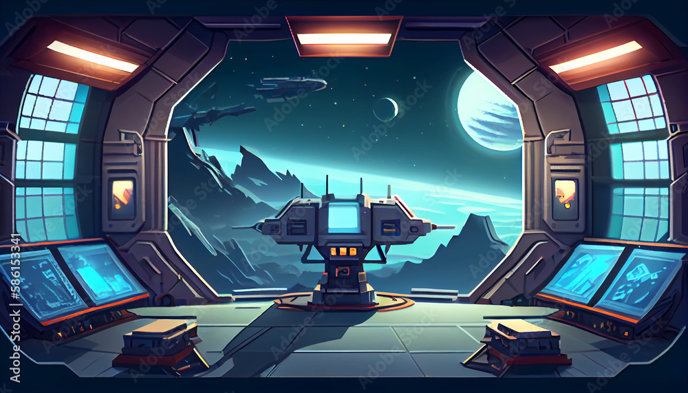 spaceship 2D background environment for a mobile game. A high quality ...