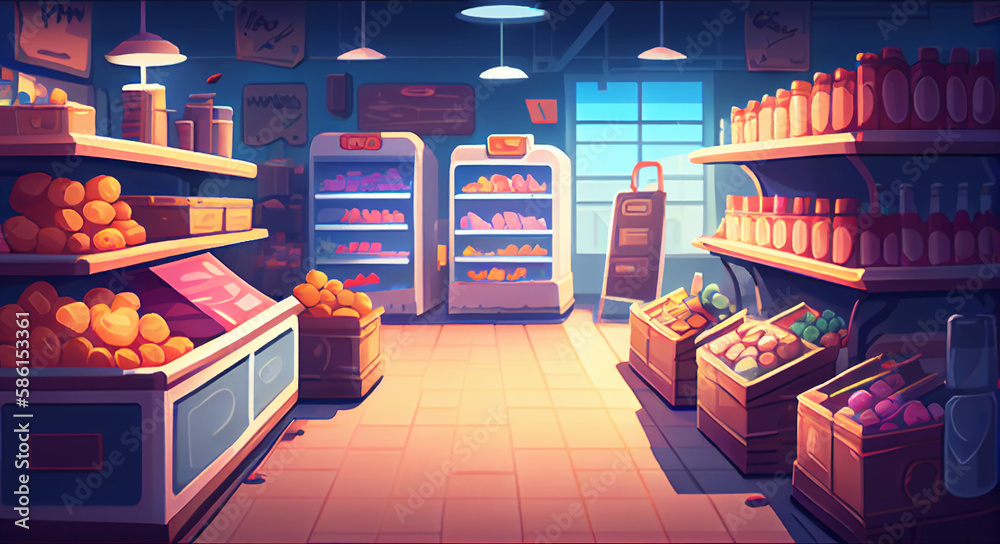 supermarket 2D background environment for a mobile game. A high quality ...