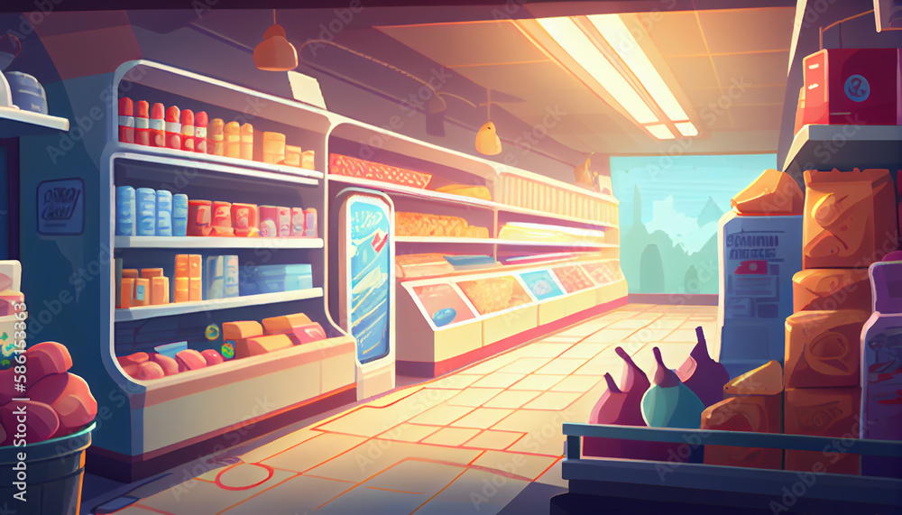 supermarket 2D background environment for a mobile game. A high quality ...