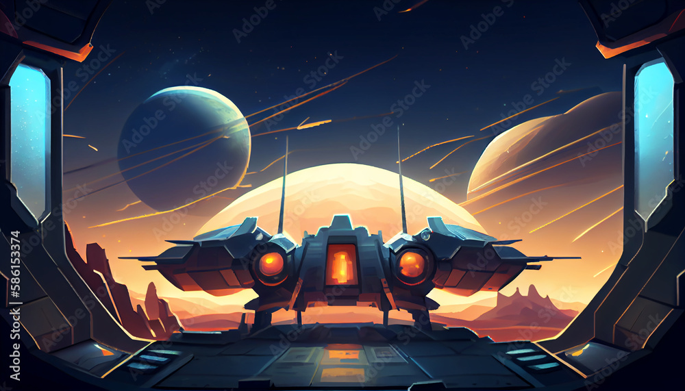 spaceship 2D background environment for a mobile game. A high quality ...