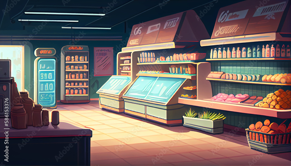 supermarket 2D background environment for a mobile game. A high quality ...
