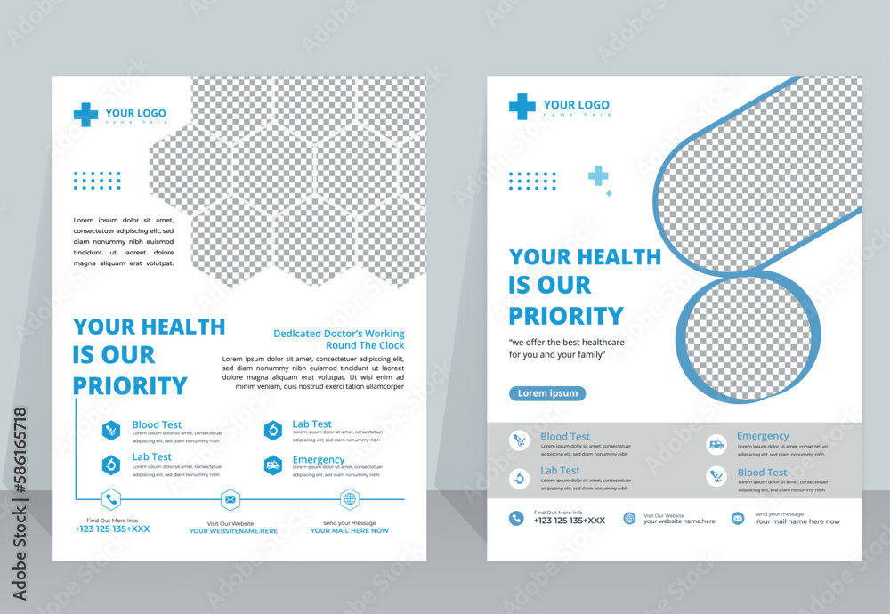 healthcare cover a4 template design and flat icons for a report and ...
