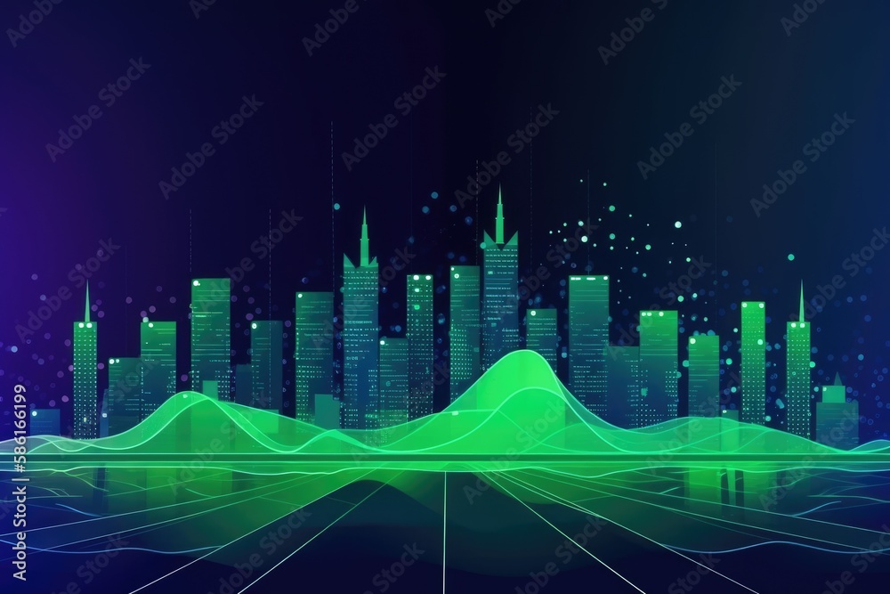 Flat illustration of smart city and abstract dot point connect with ...