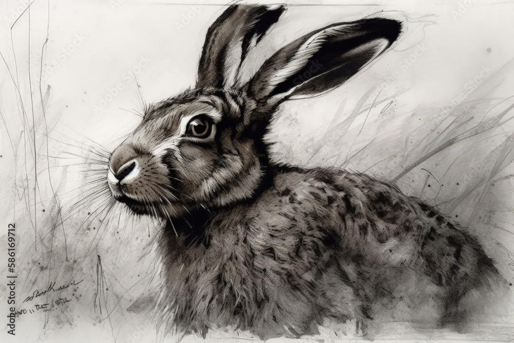 cute and fluffy bunny in black and white created with Generative AI ...