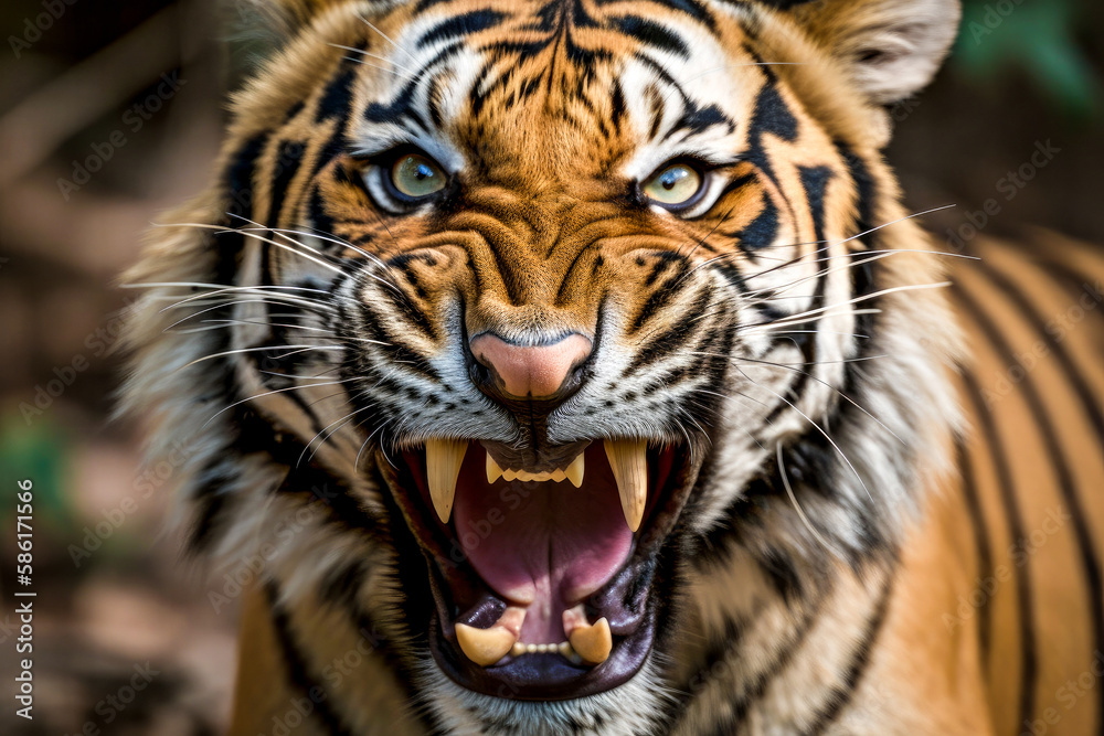 Angry tiger growling with an open mouth and a formidable grin Stock Illustration | Adobe Stock