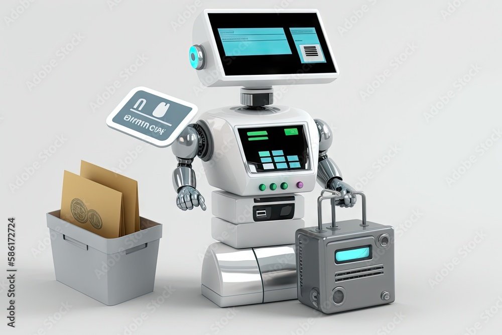 robot presenting payment options for checkout transaction, including ...