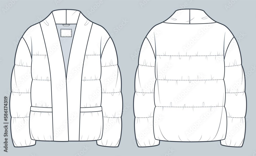 Unisex quilted padded Jacket technical fashion Illustration. Down ...