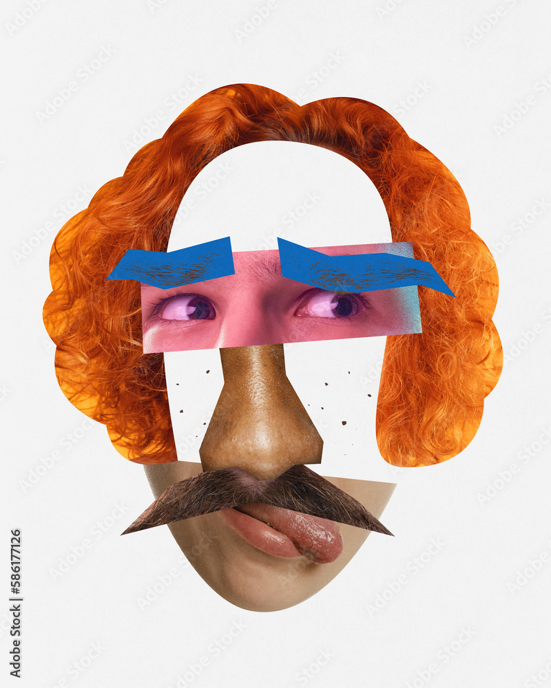 Creepy looking human face combined of diverse parts of human faces ...