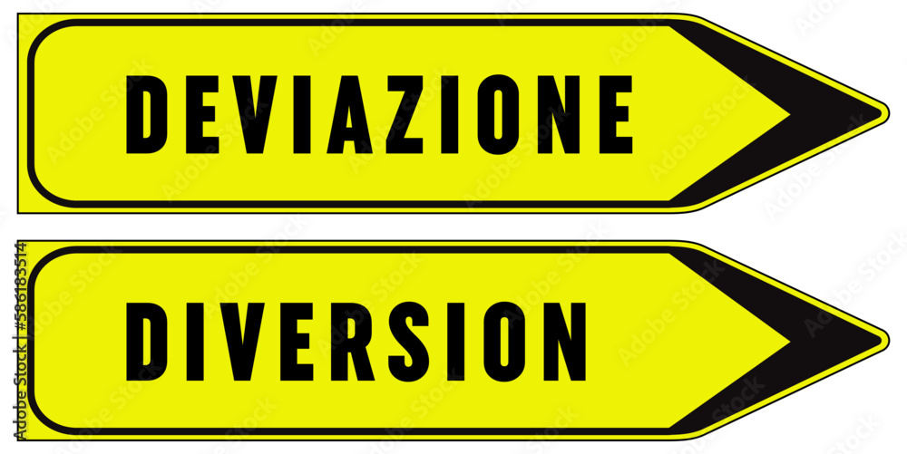 Segnali per cantieri temporanei, Deviazione, Diversion, cantiere ...