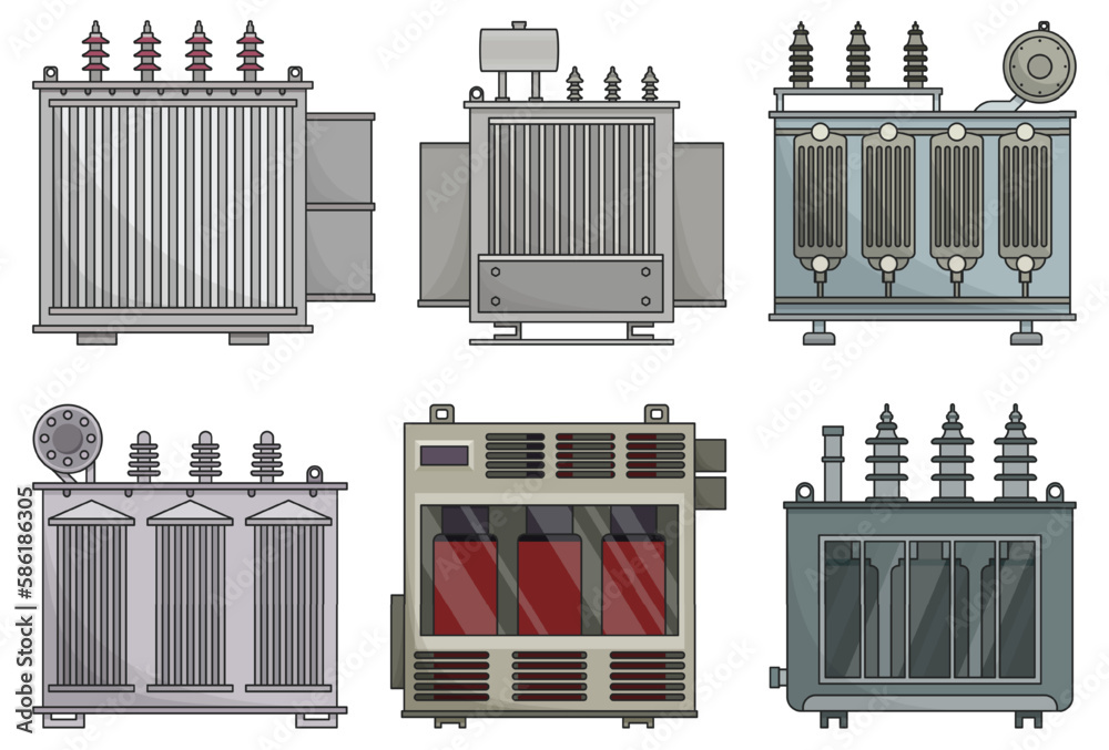 Transformer electric vector installation on white background . Isolated ...