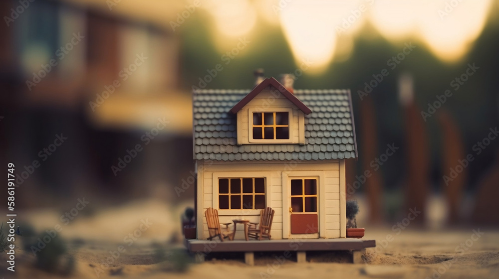 cute minimalist house using a tilt-shift lens with a bokeh nature ...