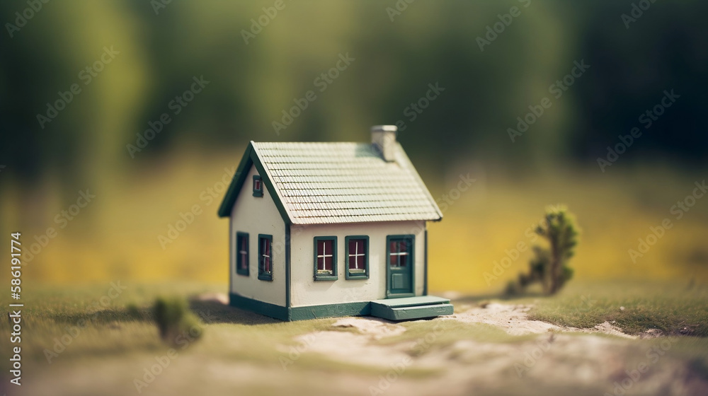 cute minimalist house using a tilt-shift lens with a bokeh nature ...