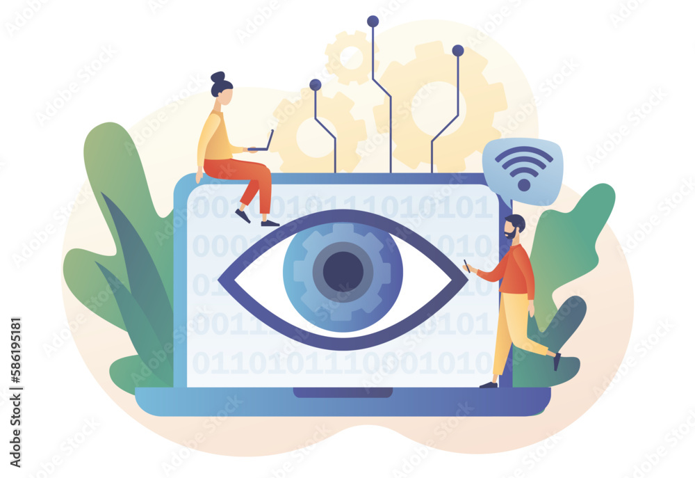 Vettoriale Stock Computer vision. Neuro vision on laptop screen. Video ...