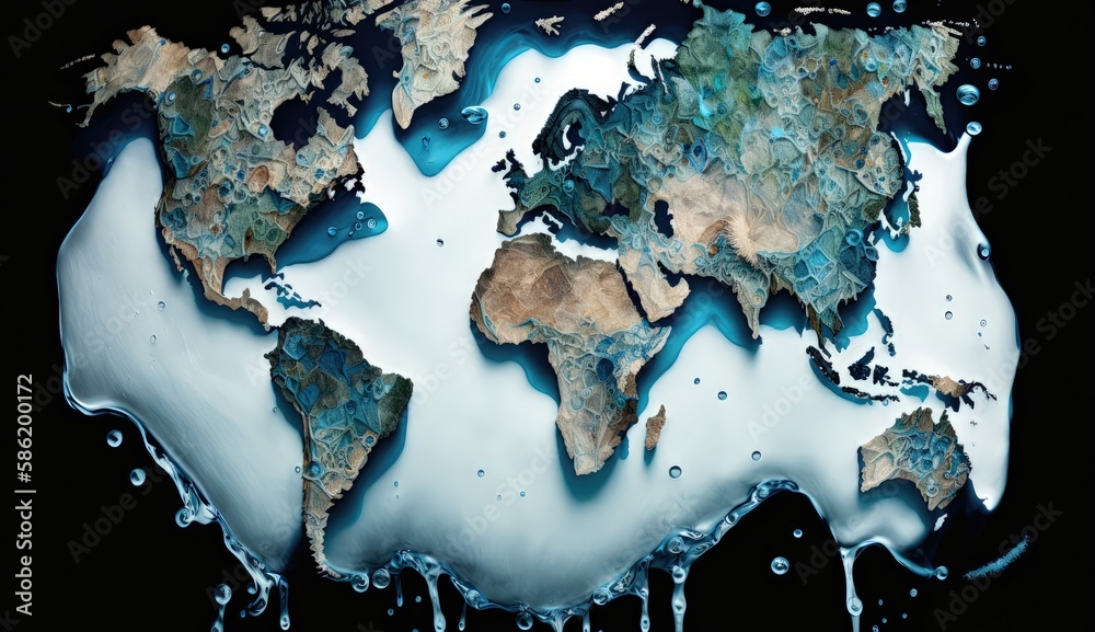 This artwork represents the global map of clean water access ...