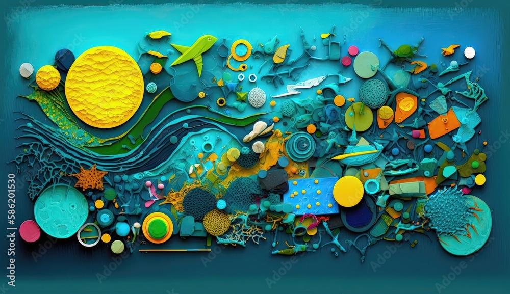 This abstract representation of plastic pollution in the ocean depicts ...