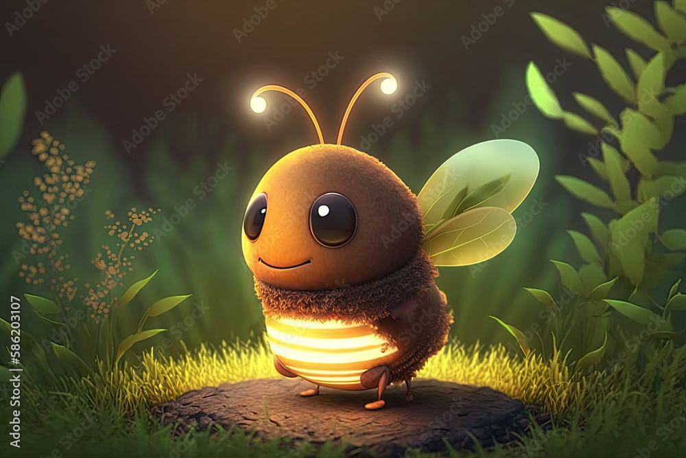 Cute Cartoon Firefly in the Woods (Generative AI) Stock Illustration ...