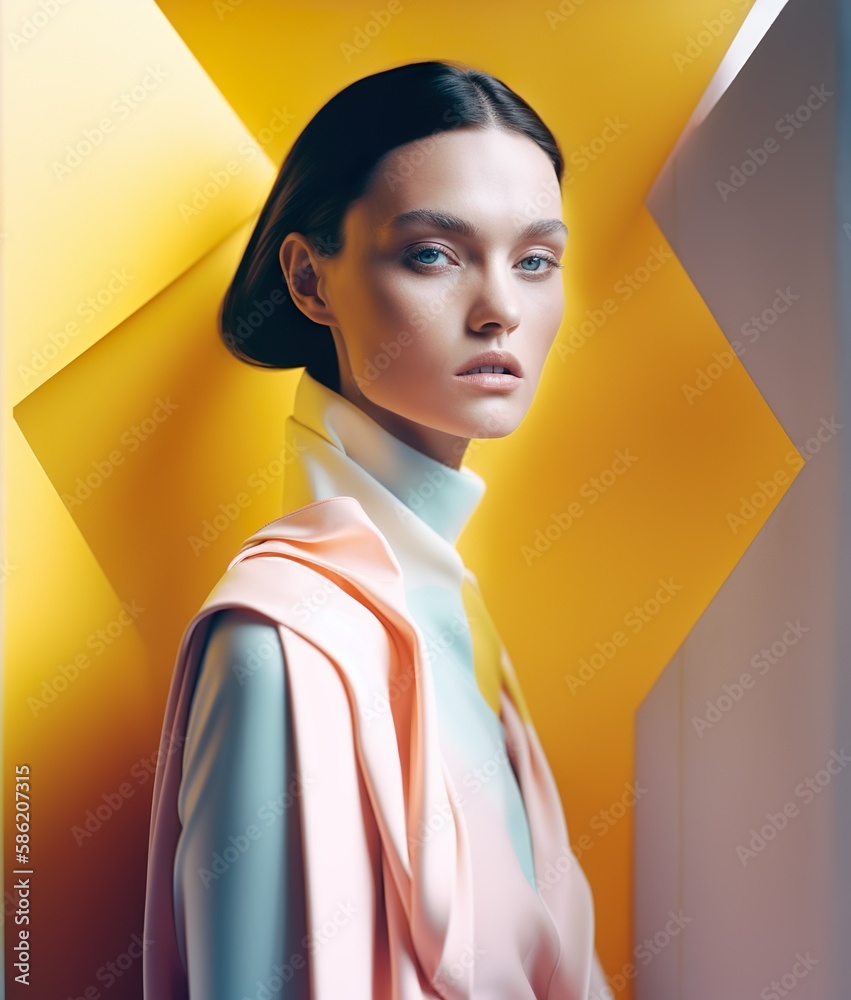 Generative AI fashion portraits of models wearing colourful avant-garde ...