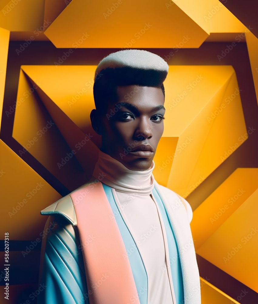 Generative AI fashion portraits of models wearing colourful avant-garde ...