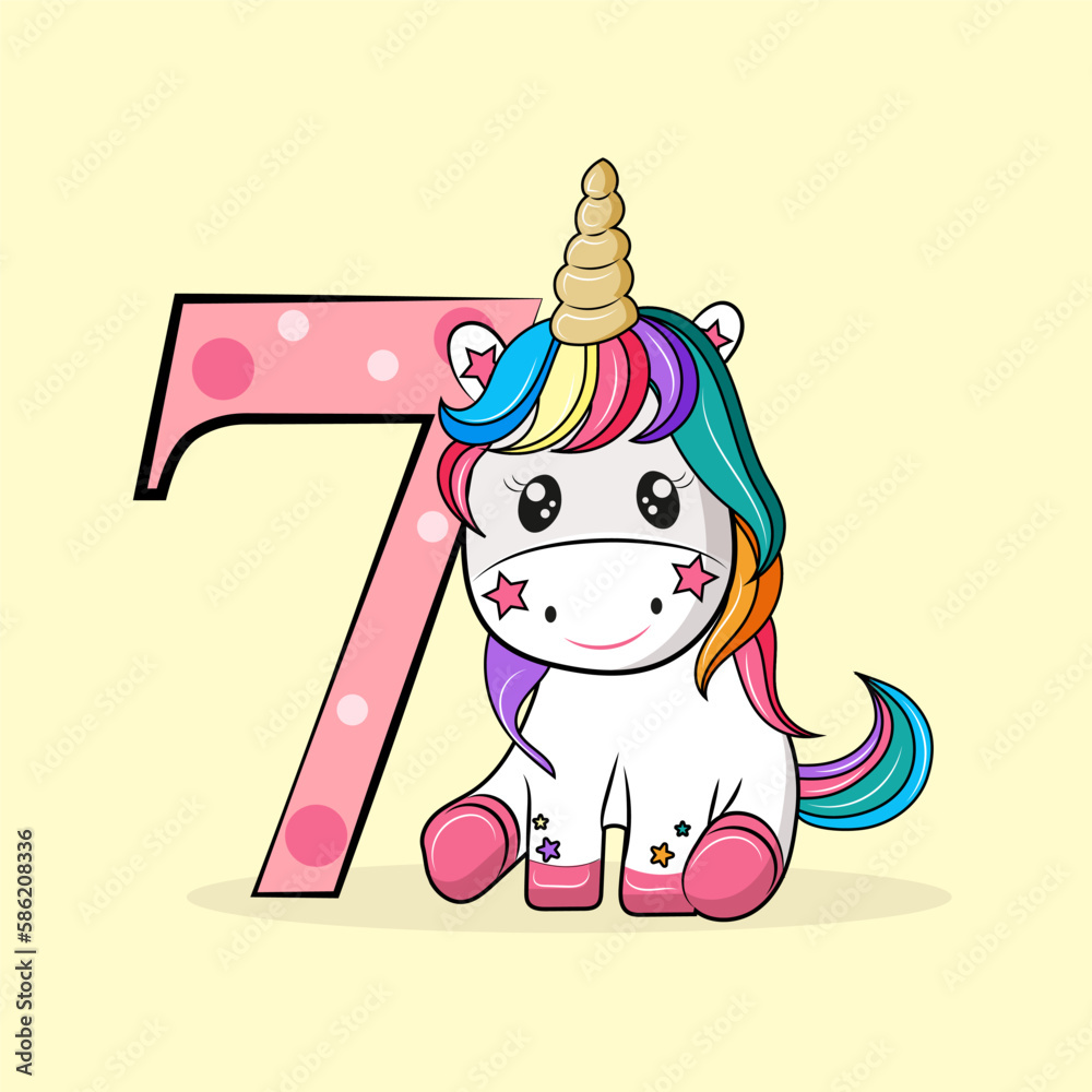 Vettoriale Stock numbers for children, number 7, baby card with cute ...