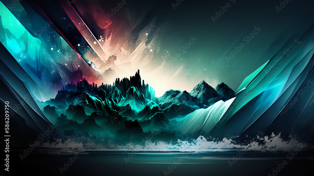 ภาพประกอบสต็อก polar lights colored mountains, mysterious place ...
