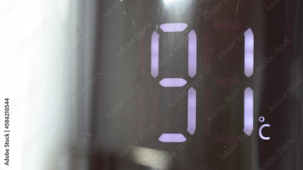 Temperature rises from 90 degrees Celsius on a kettle - closeup Stock ...
