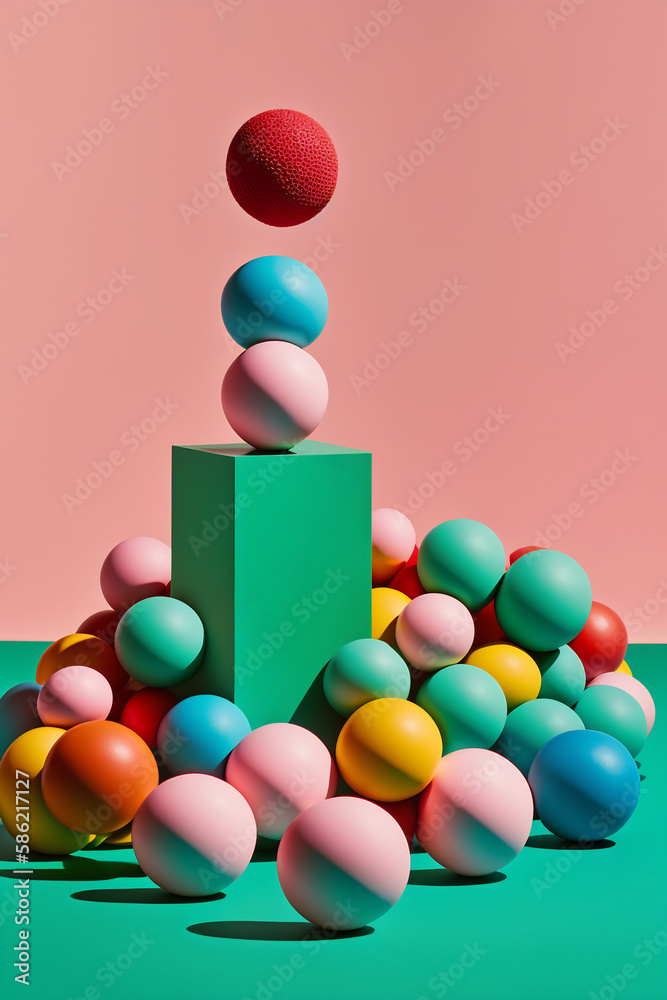 Generative AI illustration of colorful geometric shapes of smooth and ...