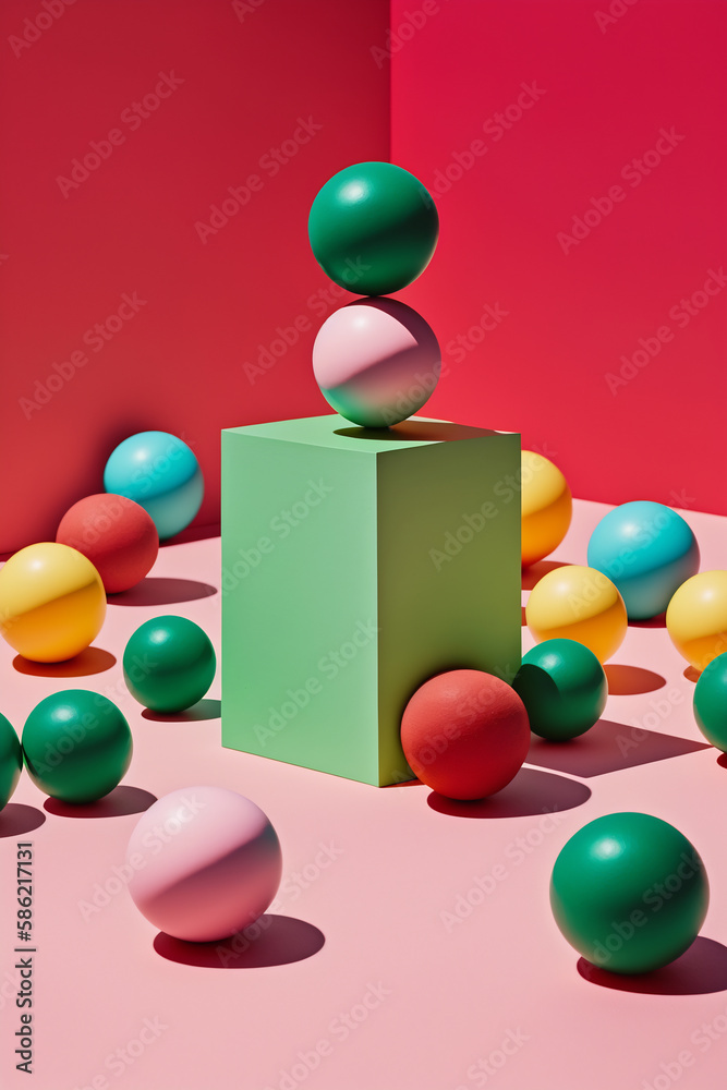 Generative AI illustration of colorful geometric shapes of smooth and ...