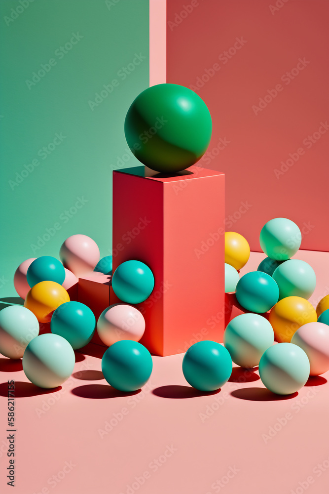 Generative AI illustration of colorful geometric shapes of smooth and ...