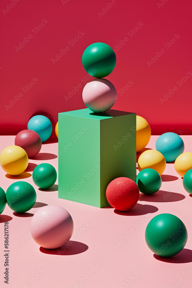 Generative AI illustration of colorful geometric shapes of smooth and ...