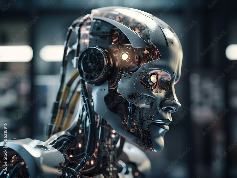 Coding and generated with ai high technology robot head futuristic ...