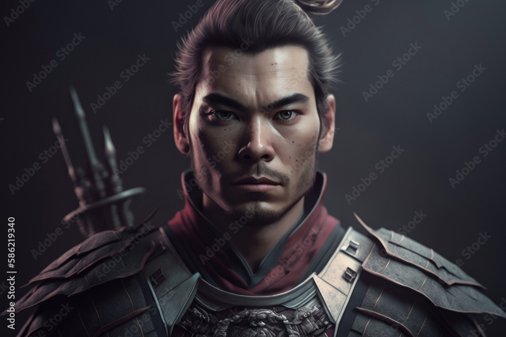 Generative AI illustration of serious male in armor with sharp spikes ...