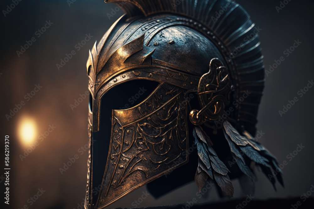 Generative AI illustration of traditional metal helmet with ornamental ...