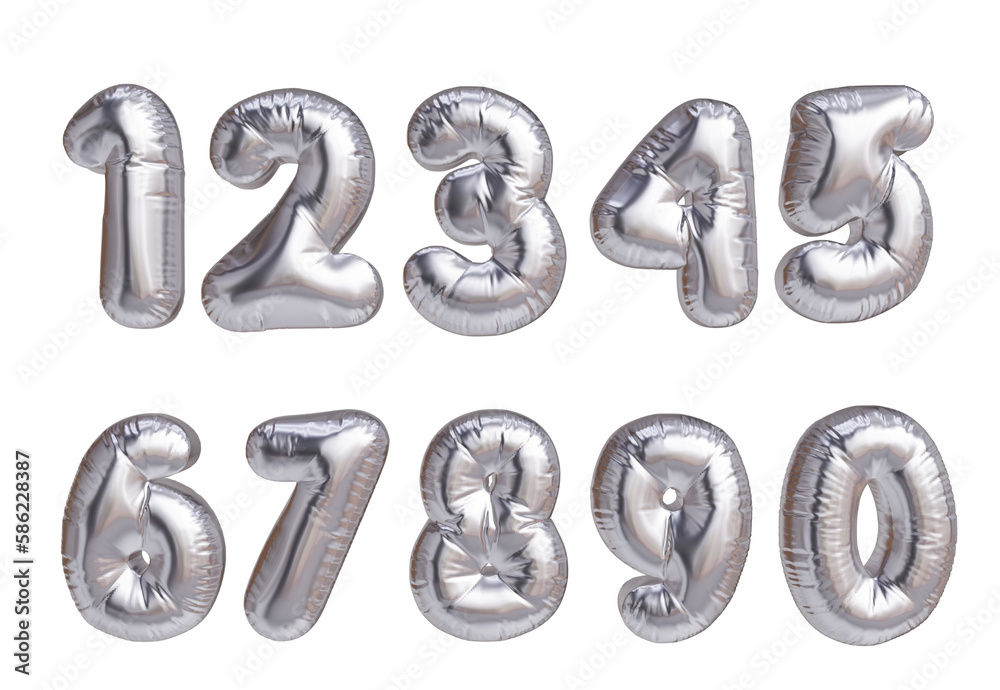 Shiny set of numbers from 1 to 10 in the shape of a silver metallic ...