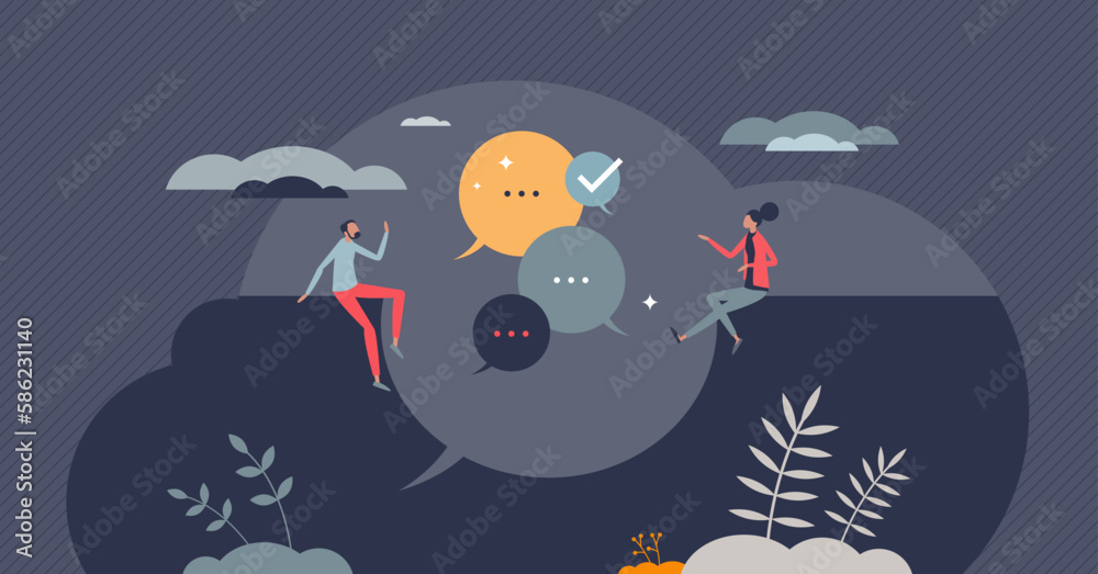 Communication skills with effective talking ability tiny person concept ...