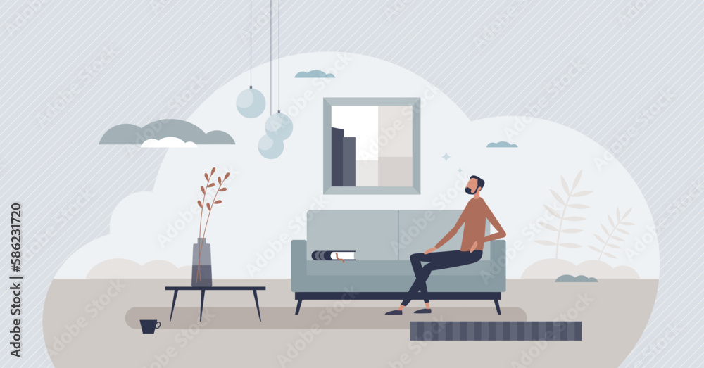 Minimalistic living lifestyle with empty looking home interior tiny ...