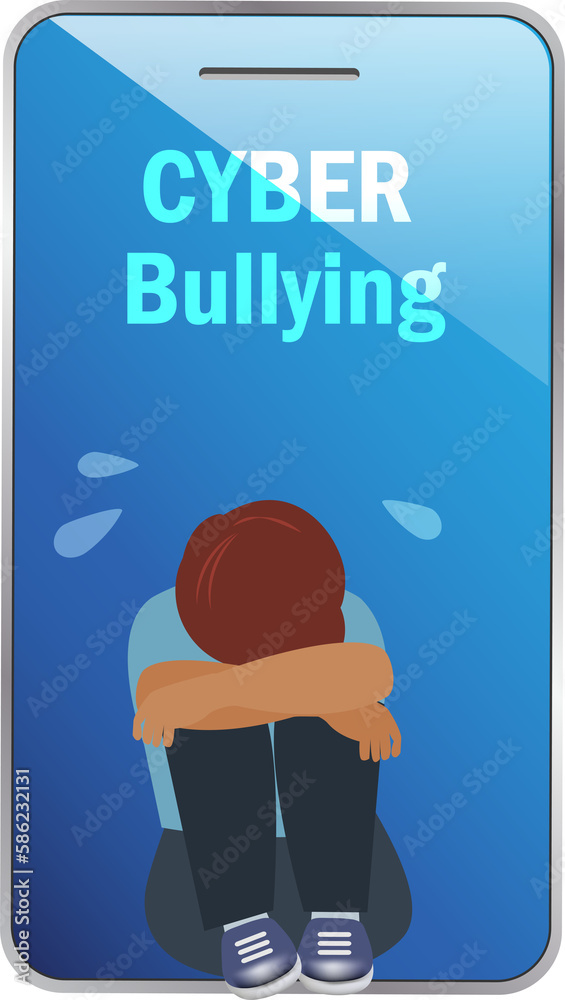 Cyber bullying. Kid crying on mobile phone bullying from social media ...