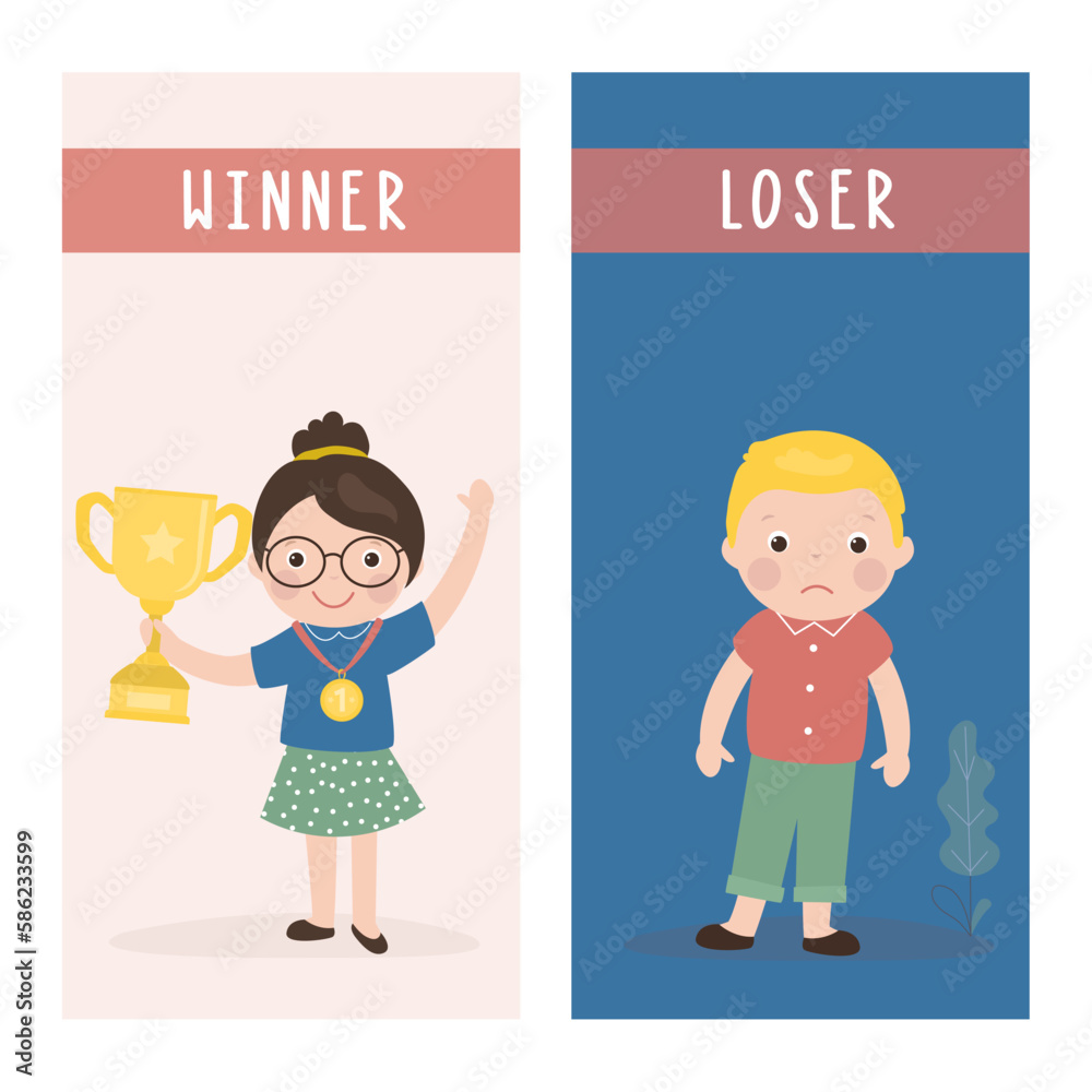 Opposite explanation cards, Winner and Loser. Word card for language ...