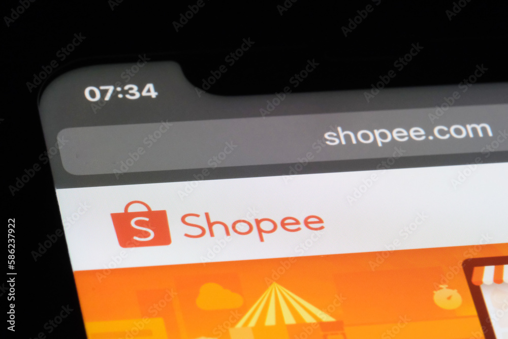 Shanghai,China-March.28th 2023: close up Shopee brand logo on official ...