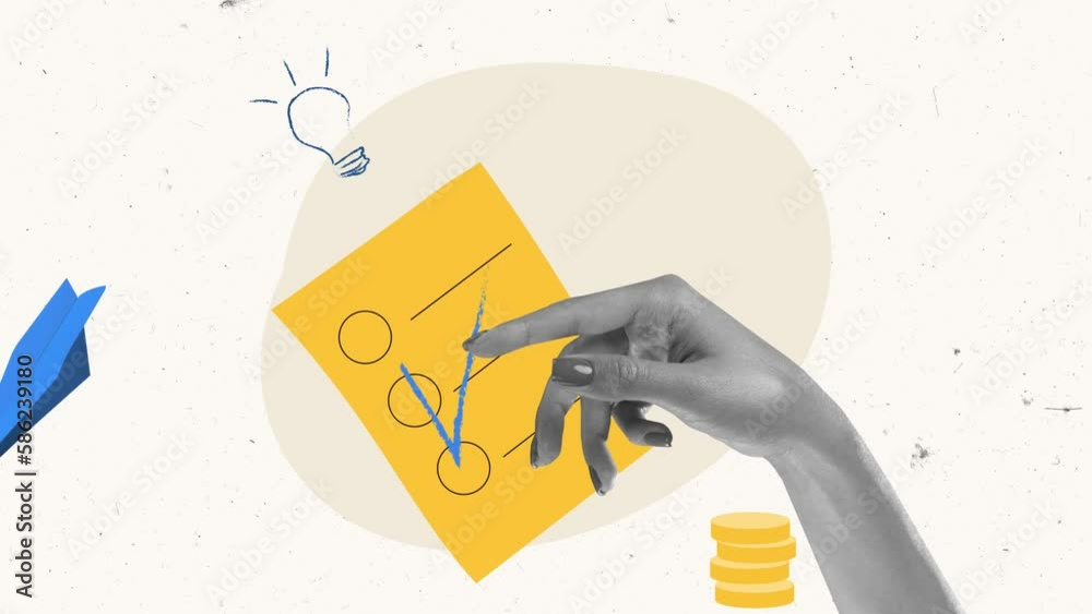 Female hand putting mark on finished tasks. Management. Stop motion ...