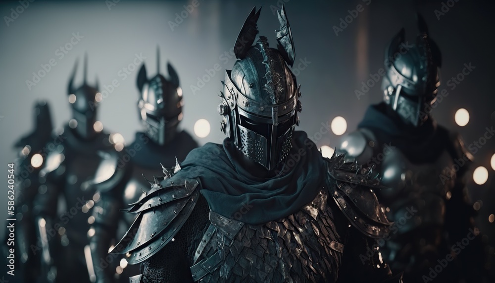 Medieval Knights in armor are preparing for battle, the defense of the ...