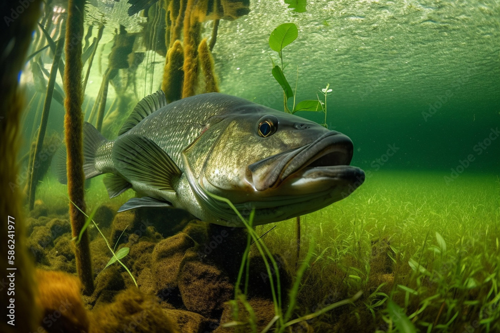 largemouth bass underwater close-up generated by ai Stock Illustration ...