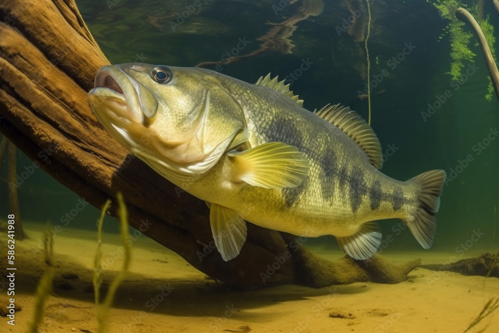 largemouth bass underwater close-up generated by ai Stock Illustration ...