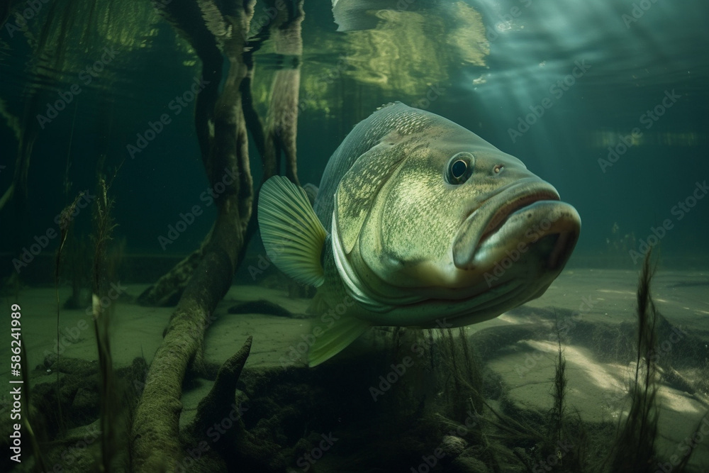 largemouth bass underwater close-up generated by ai Stock Illustration ...