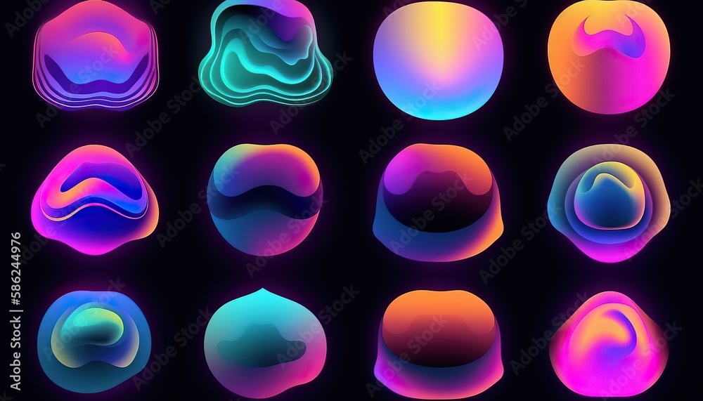 Abstract liquid 3d shapes,nfloating paint drops with gradient on black ...