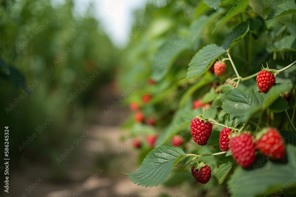 Nature's Culmination: Fresh Red & Green Raspberries Plantations, Growth ...