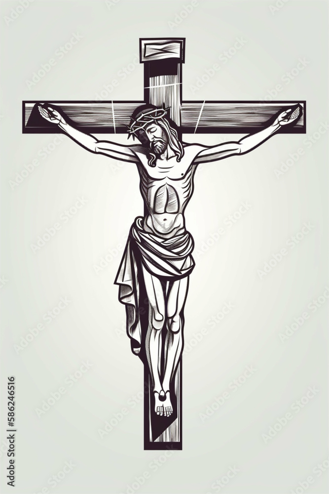 Jesus on cross on Easter being crucified with crown of thorn on his ...