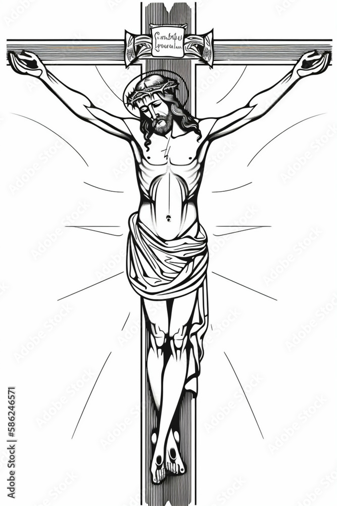 Jesus on cross on Easter being crucified with crown of thorn on his ...