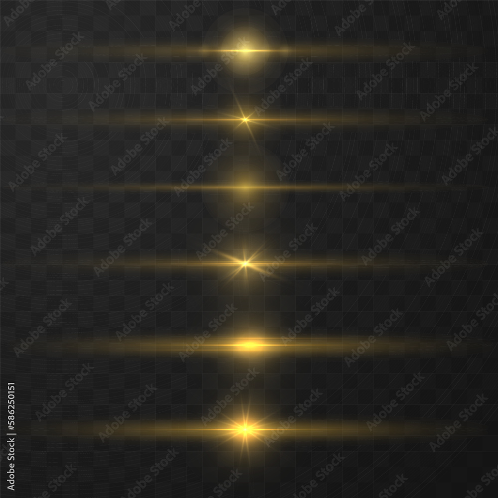 Light effect line streak. Yellow horizontal lens flares pack. Glowing ...