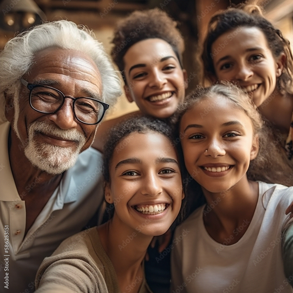 Stock-illustrationen Smile, selfie and portrait of family in home for ...